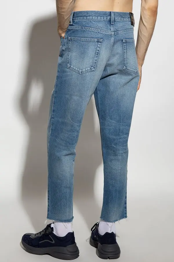 Gucci Cropped Jeans With Logo Patches - Blue
