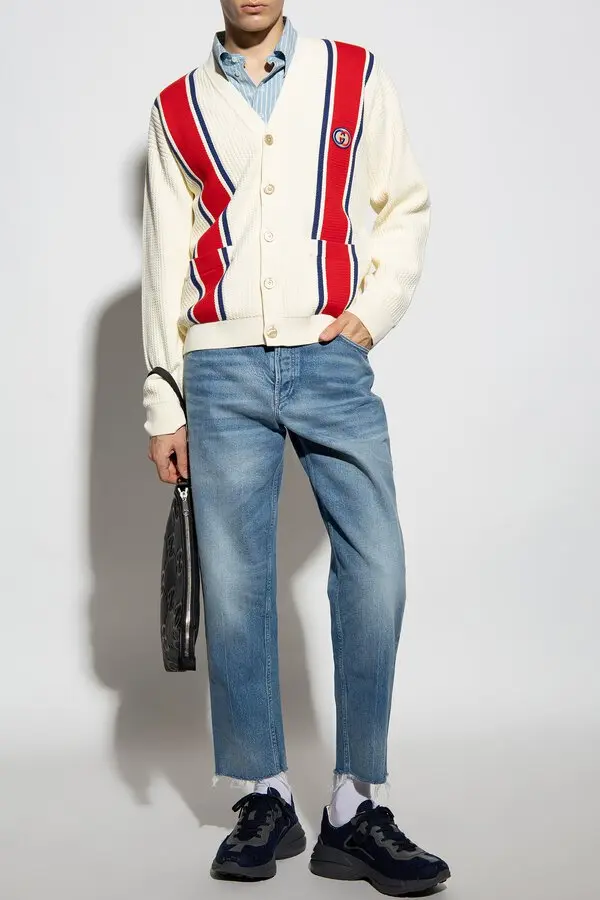 Gucci Cropped Jeans With Logo Patches - Blue