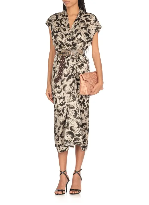 Dries Van Noten Dillian Printed V-neck Cap Sleeve Dress - Black