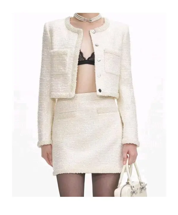 SELF-PORTRAIT Boucle Embellished Trim Mini Skirt