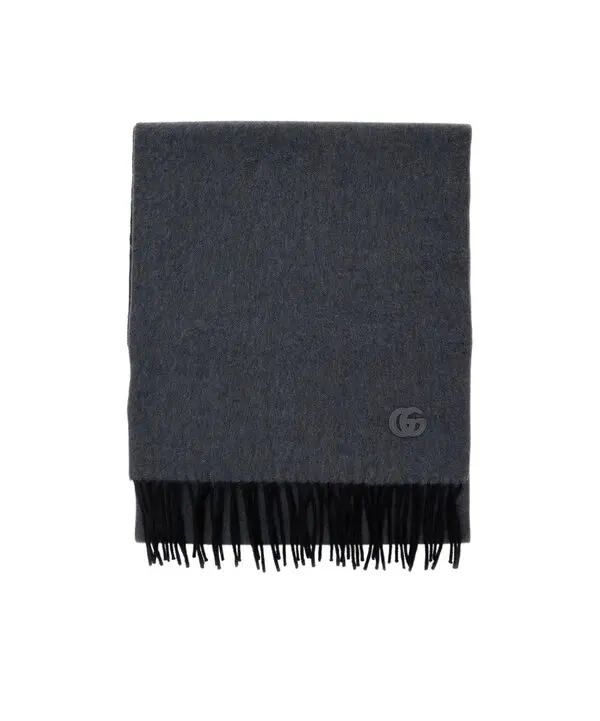 Gucci Logo Patch Fringed Scarf - Black