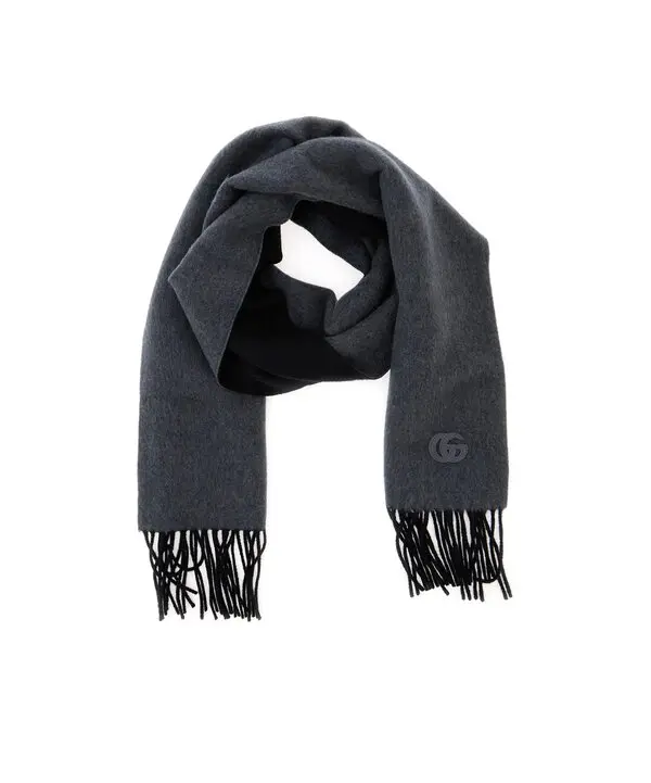 Gucci Logo Patch Fringed Scarf - Black