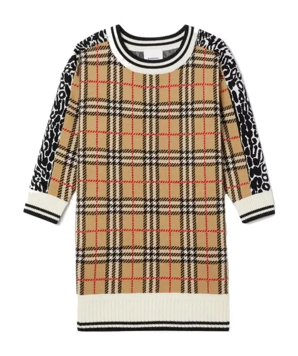 Burberry Check And Leopard Print Knit Dress