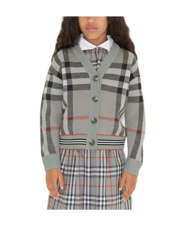 Burberry Check-print Wool Cardigan - Gray