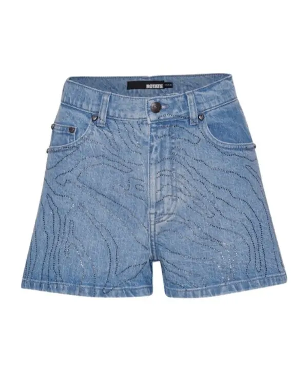 ROTATE BY BIRGER CHRISTENSEN Logo Lettering Embellished Denim Shorts - Blue