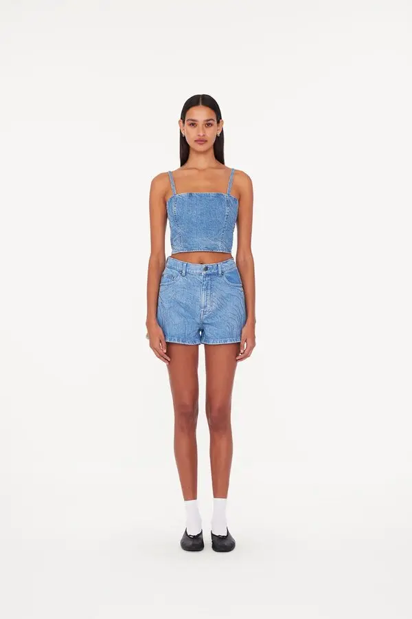 ROTATE BY BIRGER CHRISTENSEN Embellished Denim Shorts