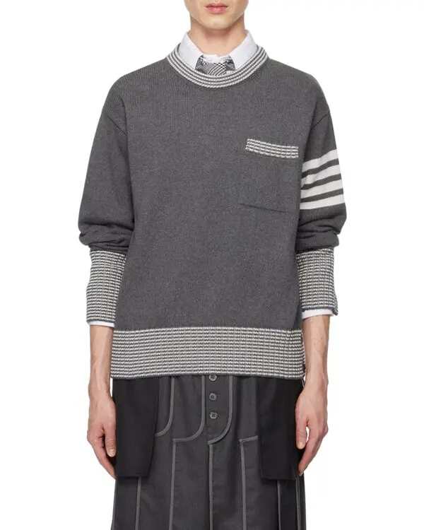 Thom Browne Hector Crew-neck Jumper With Pattern Inlaid Knitting - Medium Gray