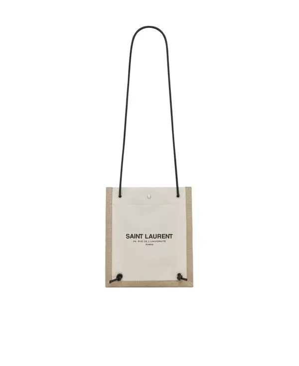 Saint Laurent Universite Flat Crossbody Bag In Canvas - Nude