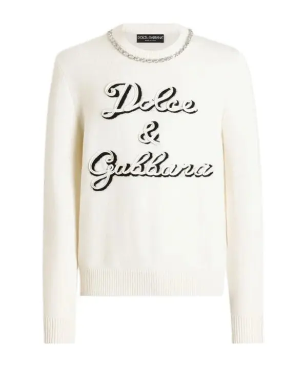Dolce & Gabbana Logo Intarsia Knitted Pullover - White