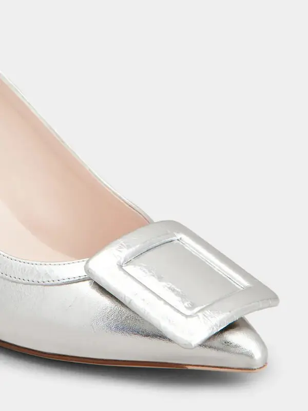 ROGER VIVIER Viv In The City' Slingback Pumps With Covered Buckle - Silver