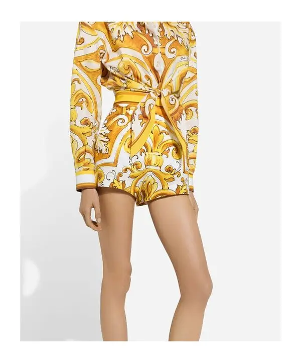 Dolce & Gabbana Majolica-printed Poplin High Waist Shorts - Multicolor