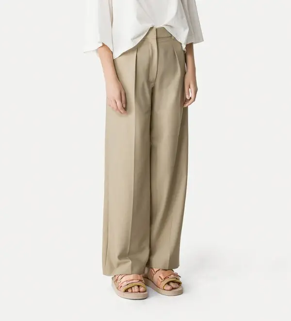 FORTE_FORTE Pleated Wide-leg Trousers - Sand