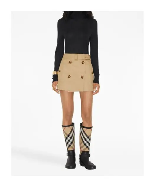 Burberry Belted Waist Mini Skirt - Khaki
