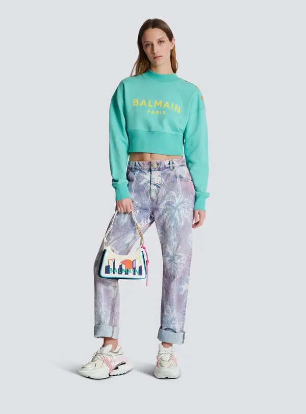 Balmain Logo Printed Crewneck Cropped Sweatshirt - Green