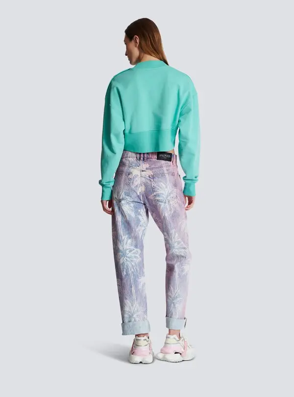 Balmain Logo Printed Crewneck Cropped Sweatshirt - Green