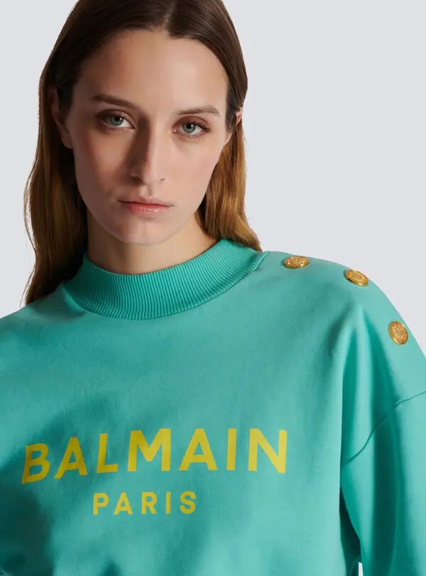 Balmain Logo Printed Crewneck Cropped Sweatshirt - Green