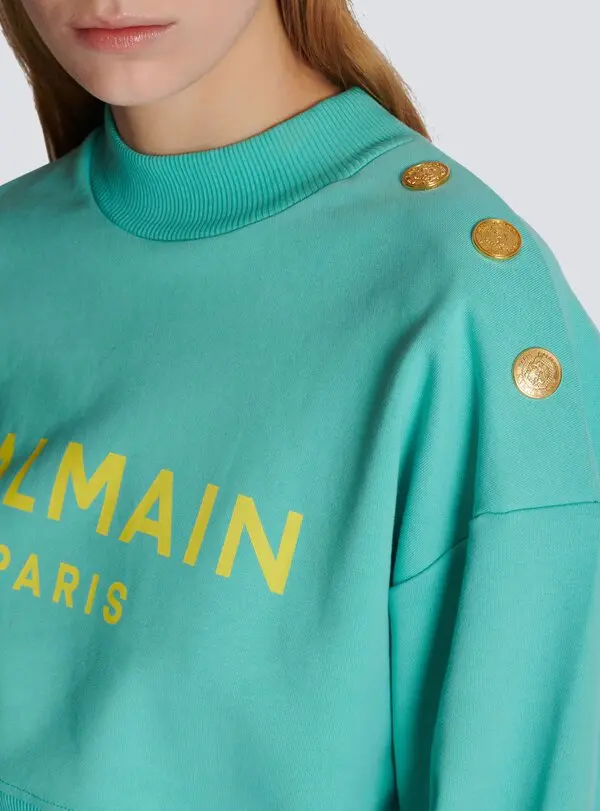 Balmain Logo Printed Crewneck Cropped Sweatshirt - Green