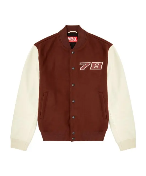 DIESEL® Wool-blend Varsity Jacket With "78" Appliqu - Brown