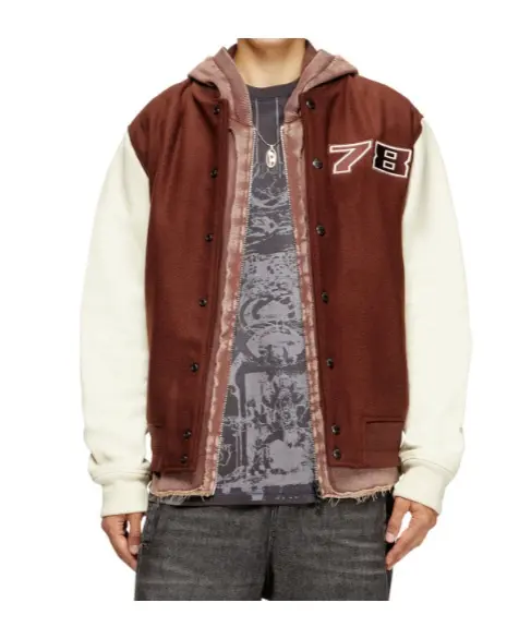 DIESEL® Wool-blend Varsity Jacket With "78" Appliqu - Brown