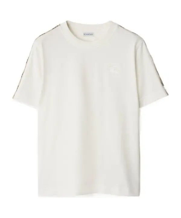 Burberry Crewneck T-shirt With Signature Check Taping - Chalk
