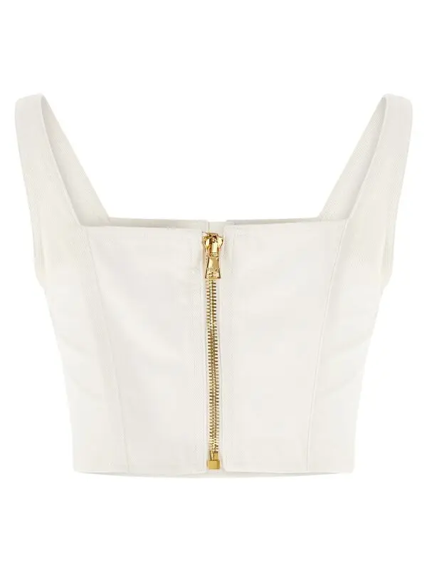 Balmain Button Cropped Top - White