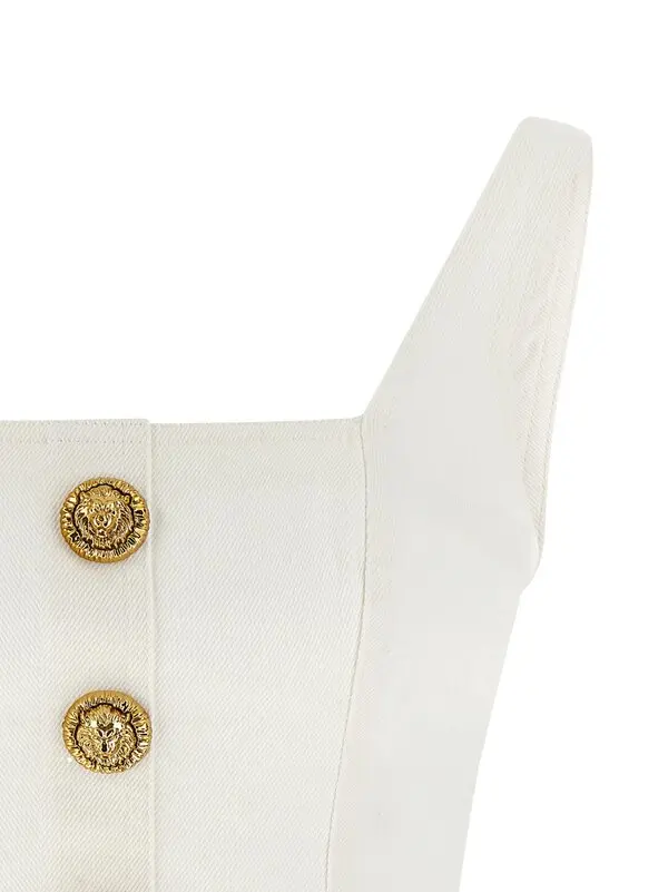 Balmain Button Cropped Top - White