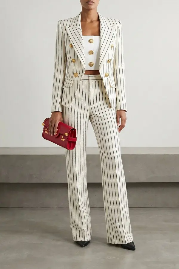 Balmain Button Cropped Top - White