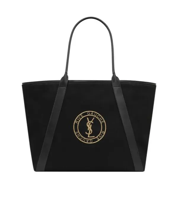 Saint Laurent Rive Gauche Logo Embroidered Tote Bag - Black And Gold