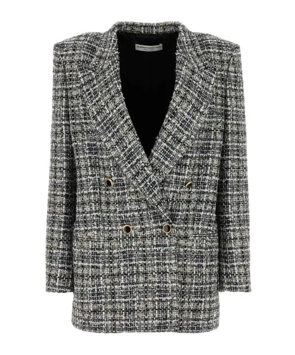 Alessandra Rich Checked Tweed Blazer - Black
