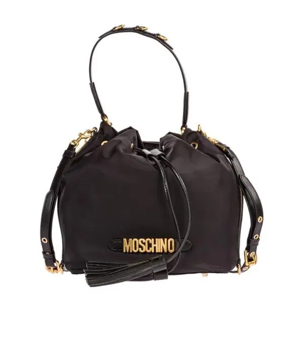 Moschino Plaque Drawstring Bucket Bag