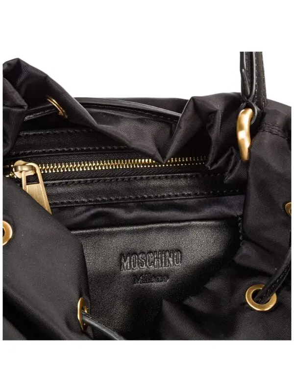 Moschino Plaque Drawstring Bucket Bag