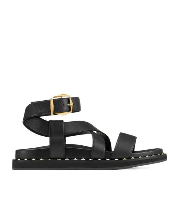 JIMMY CHOO Blaise Flat Sandals With Gold Diamond Hardware