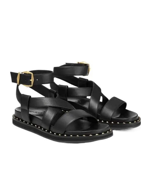 JIMMY CHOO Blaise Flat Sandals With Gold Diamond Hardware