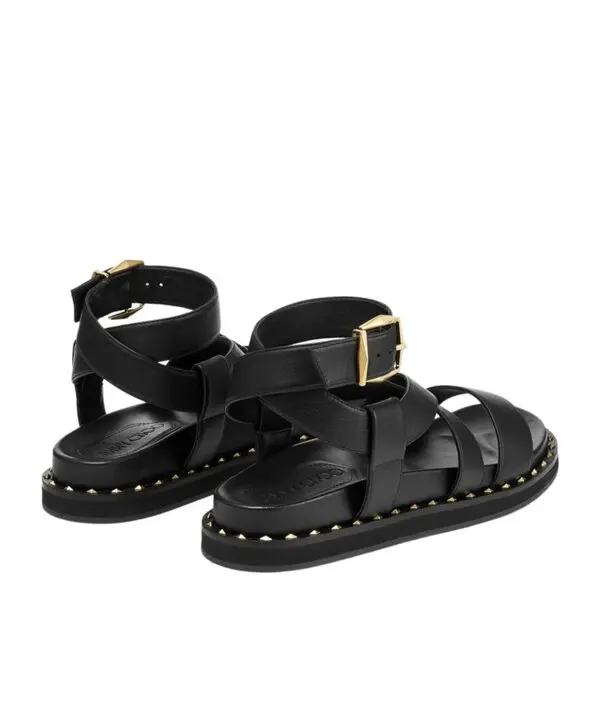 JIMMY CHOO Blaise Flat Sandals With Gold Diamond Hardware