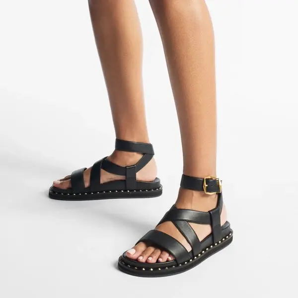 JIMMY CHOO Blaise Flat Sandals With Gold Diamond Hardware