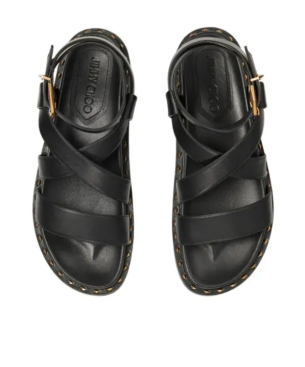 JIMMY CHOO Blaise Flat Sandals With Gold Diamond Hardware