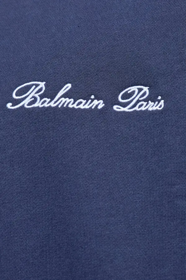 Balmain Logo Embroidered Hoodie - Navy Blue