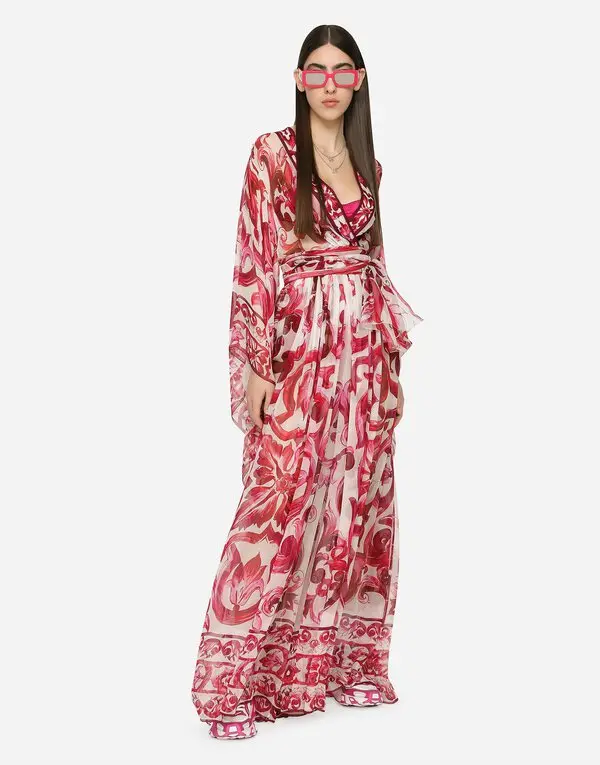 Dolce & Gabbana Majolica-printed Long Chiffon Dress