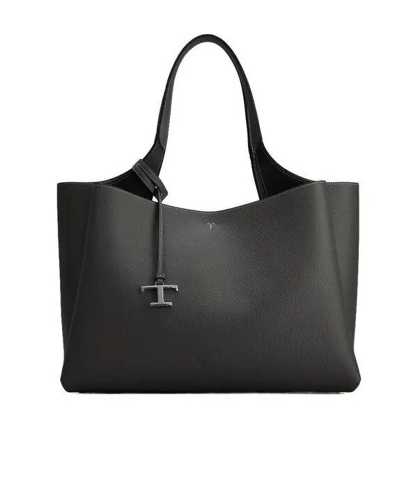 TOD'S Timeless Logo Plaque Medium Tote Bag - Black