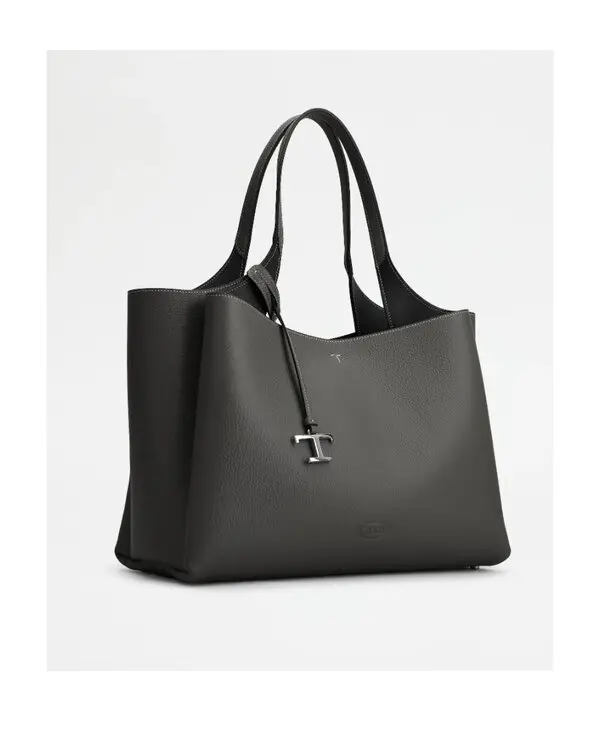 TOD'S Timeless Logo Plaque Medium Tote Bag - Black