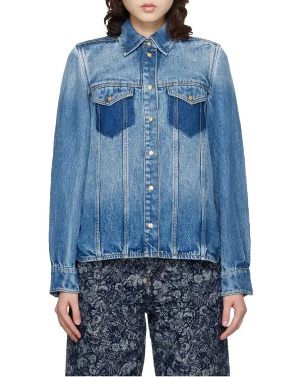 GANNI Collared Long-sleeved Shirt With Chest Pocket