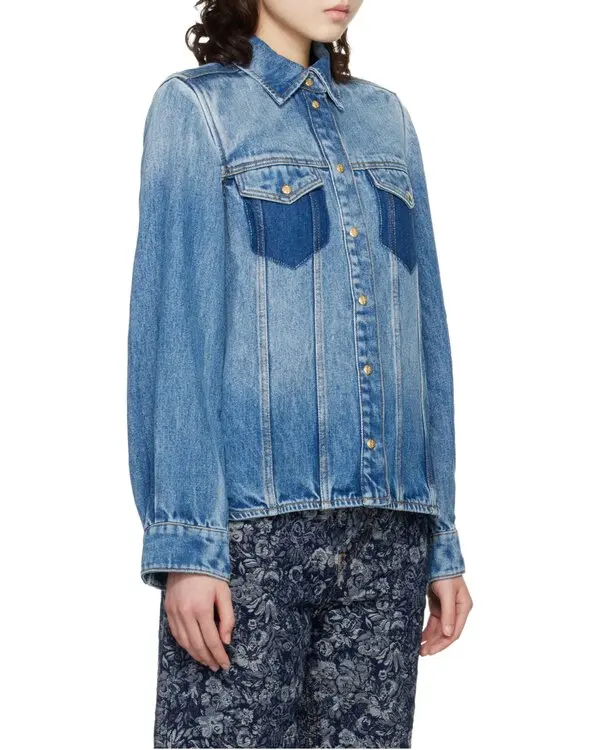 GANNI Collared Long-sleeved Shirt With Chest Pocket