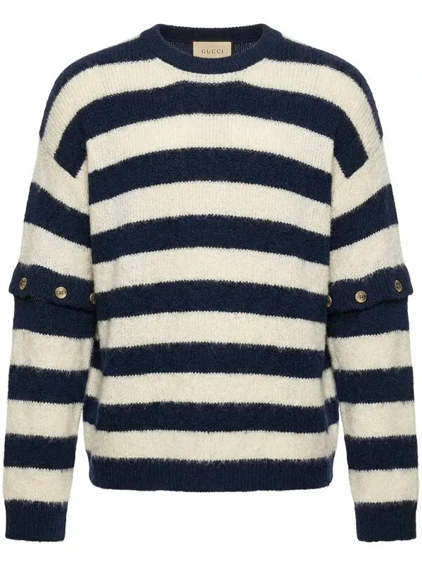 Gucci Striped Brushed Cotton Jumper - Blue