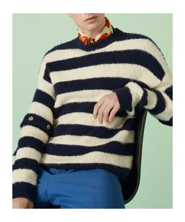 Gucci Striped Brushed Cotton Jumper - Blue