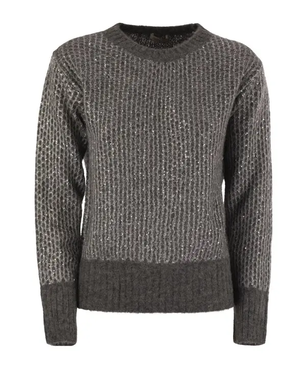 Herno Sequined Crew Neck Long Sleeve Sweater - Black