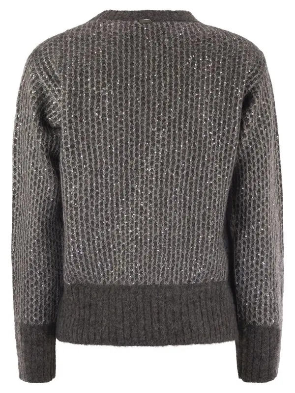 Herno Sequined Crew Neck Long Sleeve Sweater - Black
