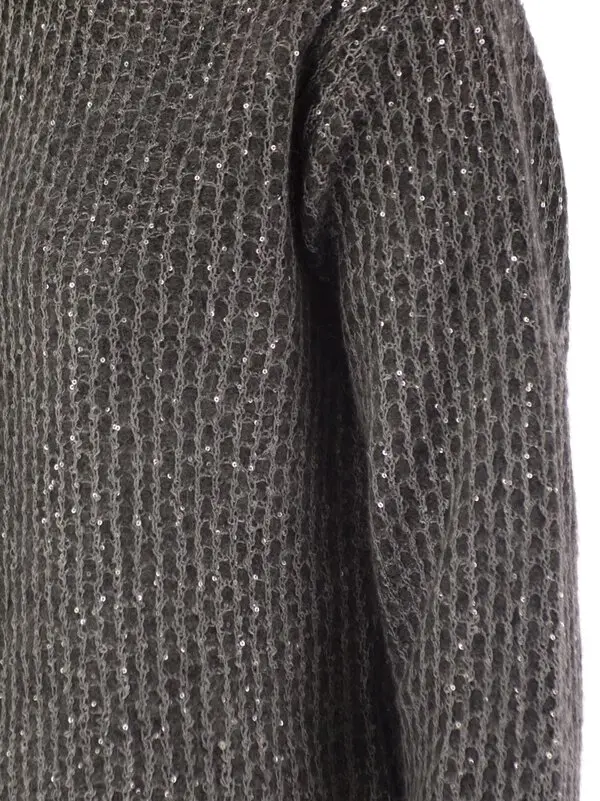 Herno Sequined Crew Neck Long Sleeve Sweater - Black