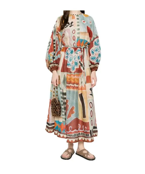 ALEMAIS Patchwork Tie-belt Midi Dress