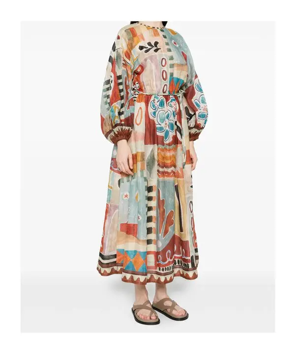 ALEMAIS Patchwork Tie-belt Midi Dress