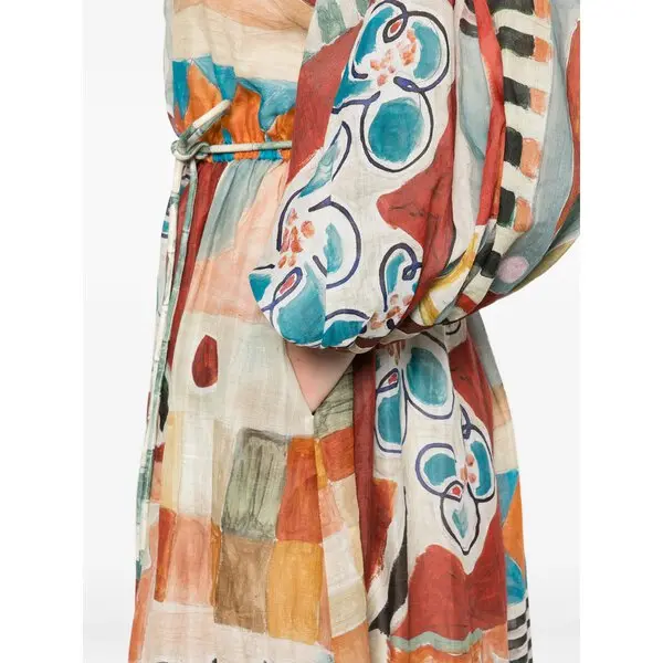 ALEMAIS Patchwork Tie-belt Midi Dress